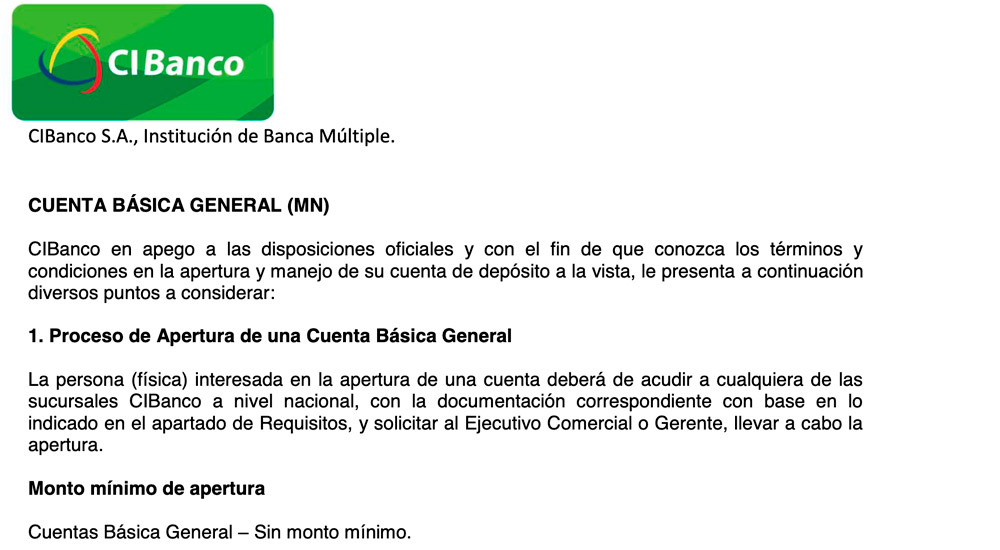 Cuenta Básica General de CIBanco | Análisis y Condiciones | Bancos.live